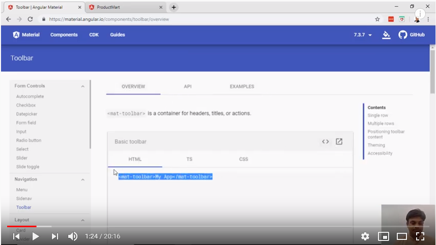 Integrating Toolbar Component from Angular CLI - Demo - Rupesh Tiwari - Founder of Fullstack Master